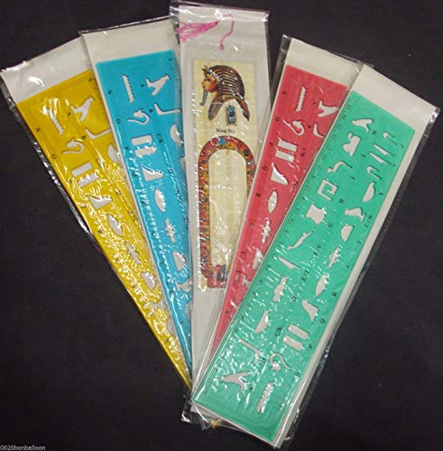 6 Egyptian Pharaoh Papyrus Blank Bookmarks Book Marks Book Mark + 2 Plastic Stencil Ruler Write Your Name Papyri Hieroglyphic Hieroglyphics Alphabet History Teaching Educational Set Art Scrapbooking