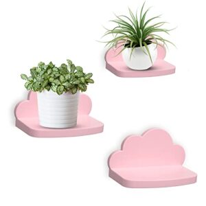 veluckin small floating shelves mini cloud shelves hanging display 6 inch wall shelf for bathroom livingroom bedroom,3 pack,with 2 types of installation, pink, 6″d x 3″w x 3.5″h