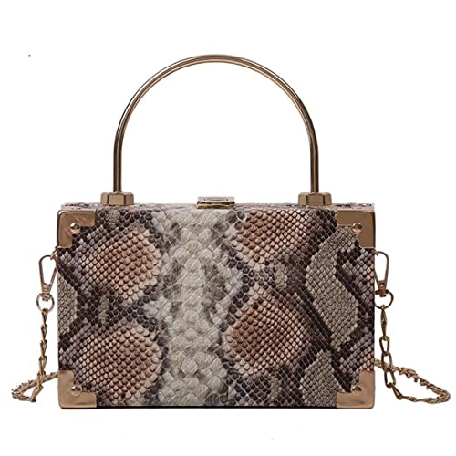 WIGUYUN Womens Fashion Snakeskin Evening Handbag Top Handle Clutch Purse Chain Shoulder Cross-body Bag Khaki