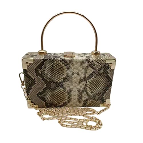 WIGUYUN Womens Fashion Snakeskin Evening Handbag Top Handle Clutch Purse Chain Shoulder Cross-body Bag Khaki