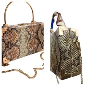 WIGUYUN Womens Fashion Snakeskin Evening Handbag Top Handle Clutch Purse Chain Shoulder Cross-body Bag Khaki