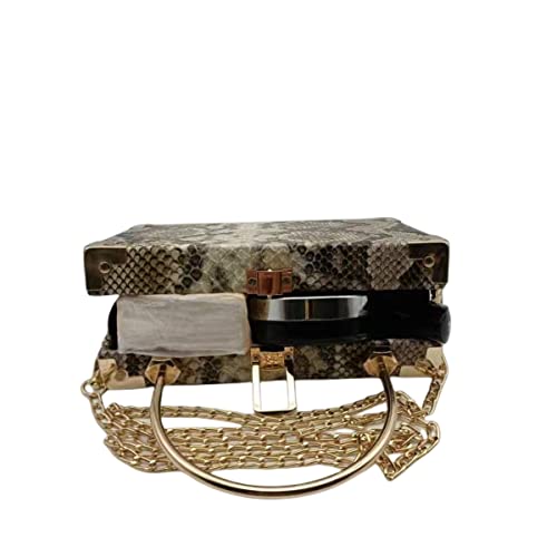 WIGUYUN Womens Fashion Snakeskin Evening Handbag Top Handle Clutch Purse Chain Shoulder Cross-body Bag Khaki