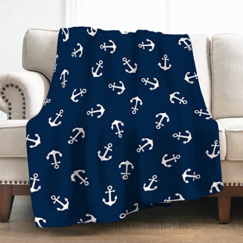 Levens Nautical Anchor Blanket Gifts for Women Girls Boys, Ocean Themed Navy Anchor Decoration for Home Bedroom Living Room Dorm Office, Soft Warm Lightweight Throw Blankets Dark Blue 50"x60"