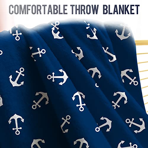 Levens Nautical Anchor Blanket Gifts for Women Girls Boys, Ocean Themed Navy Anchor Decoration for Home Bedroom Living Room Dorm Office, Soft Warm Lightweight Throw Blankets Dark Blue 50"x60"