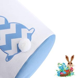 Cootato Easter Bunny Basket Bags for Kids, Stripe Rabbit Pattern Egg Basket Hunt Bags Personalized Canvas Cotton Bucket with Fluffy Tail for Easter Eggs, Candy, Gift (Blue)