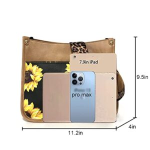 Downupdown Crossbody Bags for Women Designer Satchel Handbags Leather Purse Shoulder Bag with Leopard Print Shoulder Strap Hobo Handbag Messenger Bag-Yellow sunflower