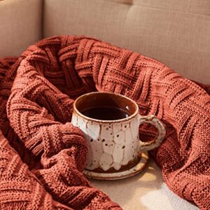 Aormenzy 60x80 Throw Blanket, Soft Cozy Acrylic Throw Blanket, Cable Knit Throw Blanket for Couch Sofa Bed, Rust