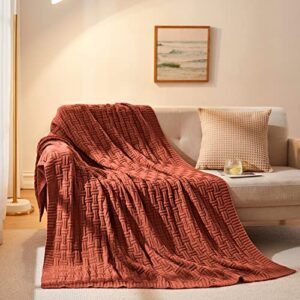 Aormenzy 60x80 Throw Blanket, Soft Cozy Acrylic Throw Blanket, Cable Knit Throw Blanket for Couch Sofa Bed, Rust