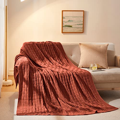 Aormenzy 60x80 Throw Blanket, Soft Cozy Acrylic Throw Blanket, Cable Knit Throw Blanket for Couch Sofa Bed, Rust