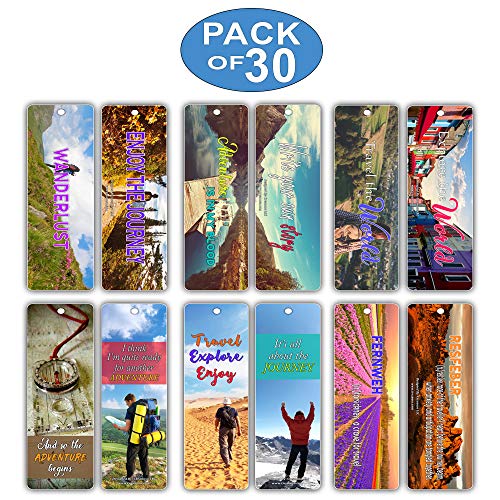 Creanoso Inspiring Wanderlust Adventurer’s Bookmarks (30-Pack) – Traveler’s Essential Reading Bookmarker Card Set – Bookmarks Collection Set for Men, Women, Adult, Teens