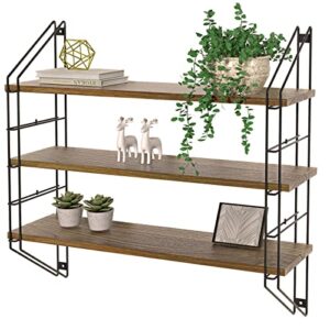 jackcube design 3 tier 27.5 inch wood wall floating shelves, wall hanging book storage organization display shelf rack with black metal brackets- mk874a