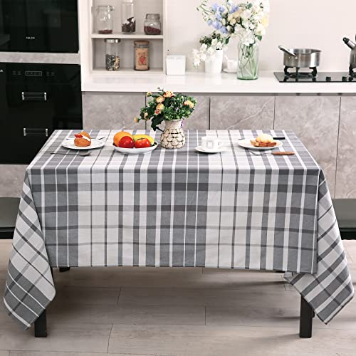 QUILTINA Waterproof Table Cloth for Kitchen Dining, Rustic Tablecloth of Recycled Cotton, Simple Style Large 60"x84" Rectangle Handcrafted Tablecloth is Anti-Fading, Wrinkle Free & Washable, Grey Grid