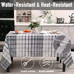 QUILTINA Waterproof Table Cloth for Kitchen Dining, Rustic Tablecloth of Recycled Cotton, Simple Style Large 60"x84" Rectangle Handcrafted Tablecloth is Anti-Fading, Wrinkle Free & Washable, Grey Grid