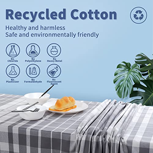 QUILTINA Waterproof Table Cloth for Kitchen Dining, Rustic Tablecloth of Recycled Cotton, Simple Style Large 60"x84" Rectangle Handcrafted Tablecloth is Anti-Fading, Wrinkle Free & Washable, Grey Grid