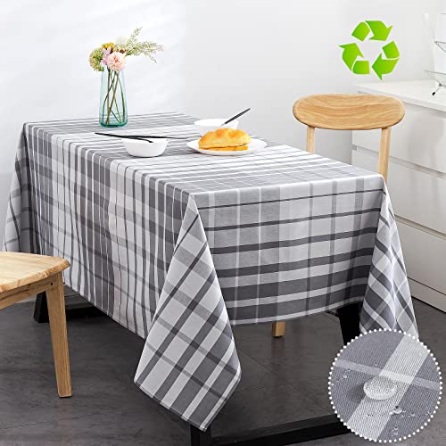 QUILTINA Waterproof Table Cloth for Kitchen Dining, Rustic Tablecloth of Recycled Cotton, Simple Style Large 60"x84" Rectangle Handcrafted Tablecloth is Anti-Fading, Wrinkle Free & Washable, Grey Grid