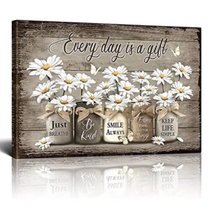 rustic wall art daisy butterfly gift canvas vintage floral wall art flowers inspirational picture for bedroom living room bathroom office wall decor framed home decorations ready to hang 12×16 inch