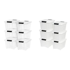 iris usa tb clear plastic storage bin tote organizing container, 19 qt, 6 count & 19 qt. plastic storage bin tote organizing container, 6 pack, pearl with black buckle