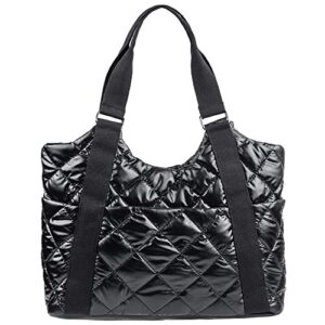 hunterbee medium large quilted nylon padding tote bag waterproof casual shoulder handbags lightweight puffy for women nurse