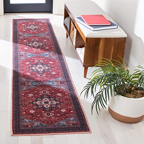 SAFAVIEH Serapi Collection Machine Washable 2' x 9' Red / Navy SEP560Q Boho Chic Entryway Foyer Living Room Bedroom Kitchen Runner Rug