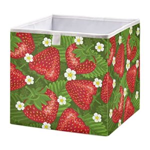 alaza strawberry daisy flower fabric cube storage bin,collapsible fabric bins organizer foldable basket for closet cabinet shelf office,11.02x11.02x11.02in