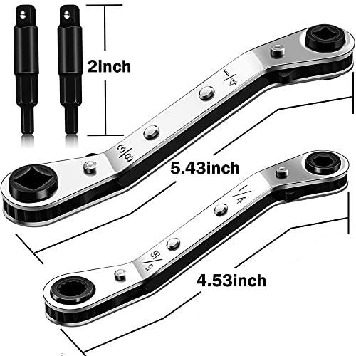 Hvac Service Wrench Tools:3/16” to 3/8” 5/16'' x 1/4''Air Conditioner Valve Ratchet Wrench with 2 Hexagon Bit Adapter Kit for Air Refrigeration Tools and Equipment Repair Tools Clearance