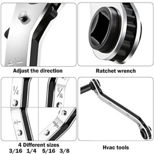 Hvac Service Wrench Tools:3/16” to 3/8” 5/16'' x 1/4''Air Conditioner Valve Ratchet Wrench with 2 Hexagon Bit Adapter Kit for Air Refrigeration Tools and Equipment Repair Tools Clearance