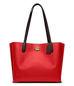 coach color-block leather willow tote sport red multi one size