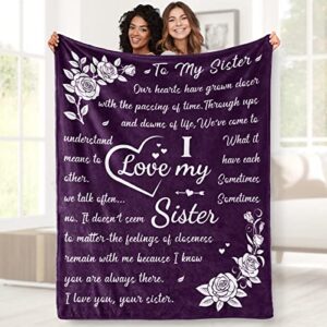 throw blanket sister gifts, fleece blanket sisters gifts from sister, sister blanket birthday gifts for sister, gifts for women purple flannel lightweight soft blanket to my sisters for bed couch