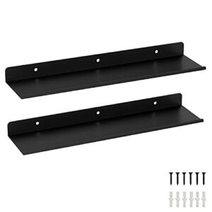 benzoyl black floating shelves, home decor metal wall shelf decorative wall mounted picture ledge shelf for storage bedroom bathroom kitchen living room office 16.14 inch – 2 set