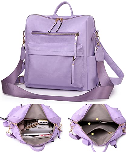 Iblue Fashion Backpack Purse for Women Convertible Travel Shoulder Bag PU Leather Satchel Handbags,#B3159 (Purple)