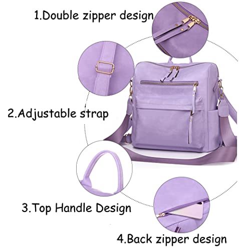 Iblue Fashion Backpack Purse for Women Convertible Travel Shoulder Bag PU Leather Satchel Handbags,#B3159 (Purple)