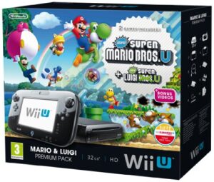 nintendo wii u black premium pack (32gb) + new super mario bros.u + new super luigi u