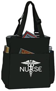 nurse shoulder tote bag multi pocket office school travel business personal organizer – black grey