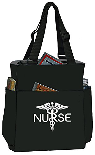 Nurse Shoulder Tote Bag Multi Pocket Office School Travel Business Personal Organizer - Black Grey