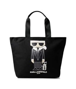 karl lagerfeld paris double strap logo kristen tote, blk/lava