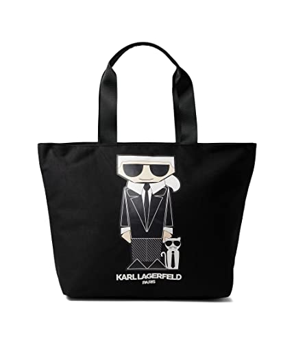 Karl Lagerfeld Paris Double Strap Logo Kristen Tote, BLK/Lava