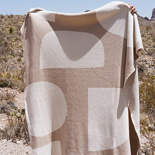 Lumi Living 100% Soft Cotton Modern Minimal Abstract Shapes Knit Throw Blanket New(Neutral / Cream)