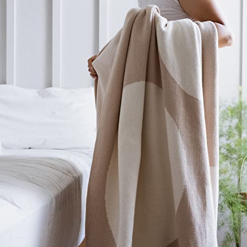 Lumi Living 100% Soft Cotton Modern Minimal Abstract Shapes Knit Throw Blanket New(Neutral / Cream)