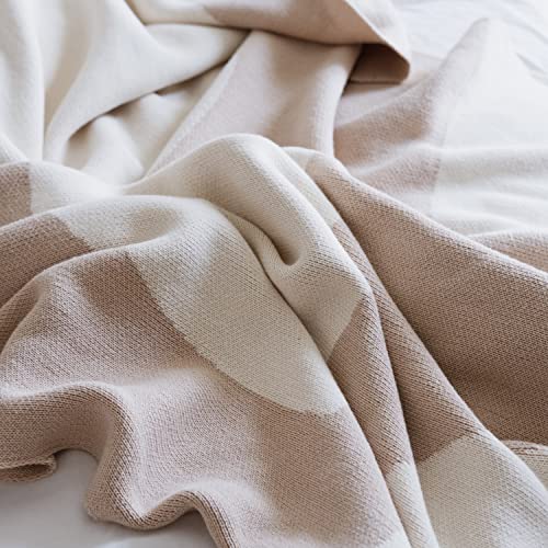 Lumi Living 100% Soft Cotton Modern Minimal Abstract Shapes Knit Throw Blanket New(Neutral / Cream)