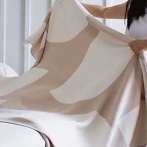 Lumi Living 100% Soft Cotton Modern Minimal Abstract Shapes Knit Throw Blanket New(Neutral / Cream)