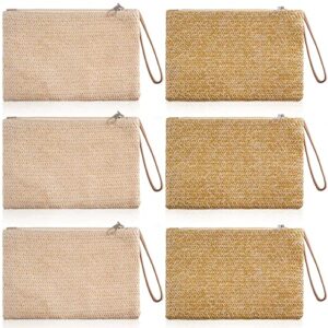 6 pcs women straw clutch bag bohemian summer beach straw purse woven hawaii handbag women straw handbags rattan women’s wristlet handbags for women, girls, party and daily use