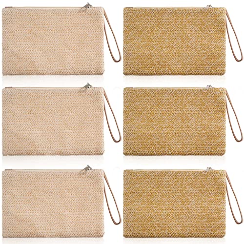 6 Pcs Women Straw Clutch Bag Bohemian Summer Beach Straw Purse Woven Hawaii Handbag Women Straw Handbags Rattan Women's Wristlet Handbags for Women, Girls, Party and Daily Use