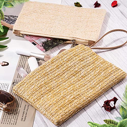 6 Pcs Women Straw Clutch Bag Bohemian Summer Beach Straw Purse Woven Hawaii Handbag Women Straw Handbags Rattan Women's Wristlet Handbags for Women, Girls, Party and Daily Use