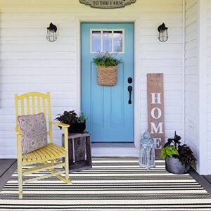 BUAGETUP Black and White Outdoor Rug 3'x 5' Hand-Woven Cotton Washable Rug Striped Front Porch Rug Machine Washable Indoor/Outdoor Area Rug Floor Mat for Farmhouse/Layered Door Mats/Living Room