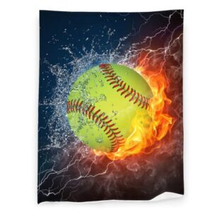 sports fan softball blanket – plush throw super soft fuzzy warm blanket, flannel baseball blankets for sofa, couch, bed for all season 60″x 50″(youth)