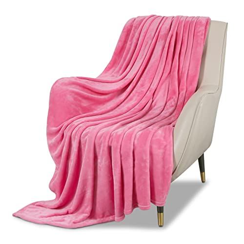 MACEVIA Throw Blanket Flannel Fleece Blankets for Couch Fuzzy Cozy Lightweight Warm Comfort Durability Super Soft Fluffy Plush Blankets for Bed Sofa 260GSM (Pink,50x60inches)