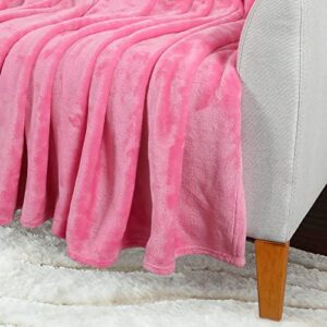 MACEVIA Throw Blanket Flannel Fleece Blankets for Couch Fuzzy Cozy Lightweight Warm Comfort Durability Super Soft Fluffy Plush Blankets for Bed Sofa 260GSM (Pink,50x60inches)