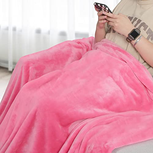 MACEVIA Throw Blanket Flannel Fleece Blankets for Couch Fuzzy Cozy Lightweight Warm Comfort Durability Super Soft Fluffy Plush Blankets for Bed Sofa 260GSM (Pink,50x60inches)