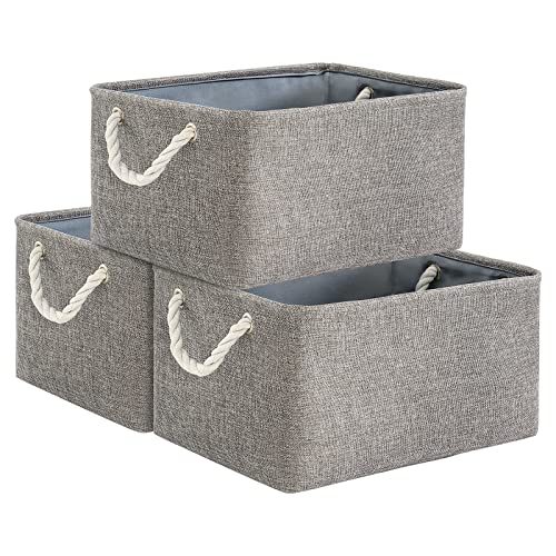 Tegance Storage Baskets Bins for Organizing, Foldable Sturdy Fabric Basket W/Handles, Large Rectangular Decorative Storage Basket for Shelves Nursery Closet Toy Blanket (3 Pack 15.7x11.8x8.3)…