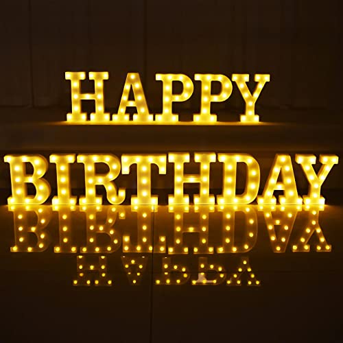 GPUSFAK 155 Bulbs Happy Birthday Marquee Light Up Letters - LED Letter Number Light Sign Decoration for Birthday Home Table Decor White